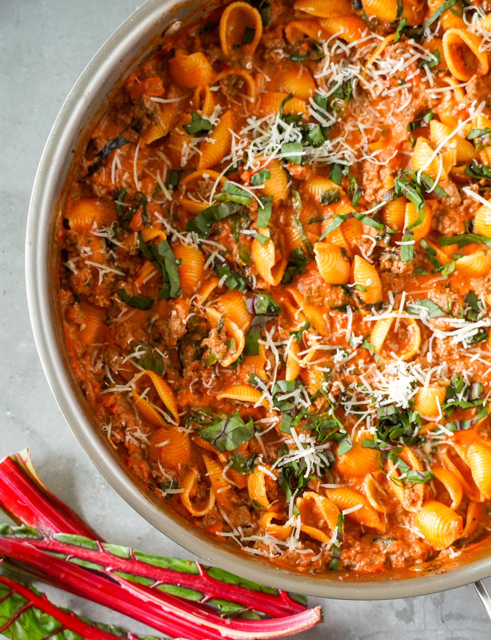 The 20-Minute Ground Beef Pasta with Swiss Chard is a quick, hearty ...